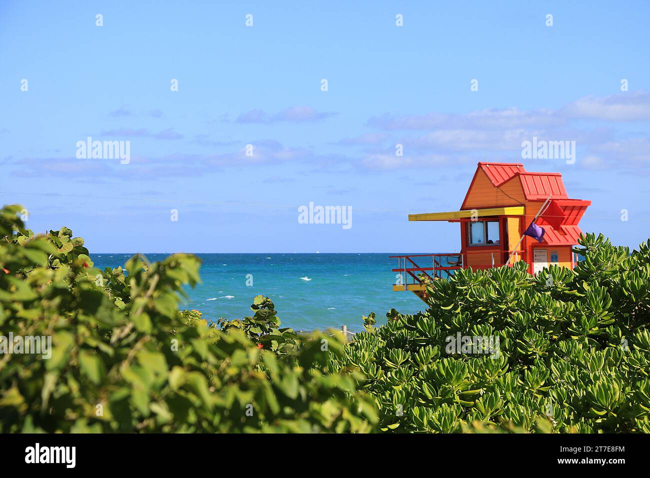 Miami, Florida, United States. A colorful tower of lifeguards in South ...