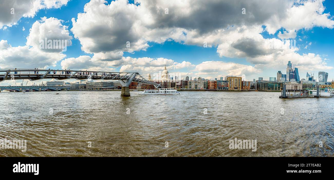 Scenic panoramic view over the river Thames and the skyline with ...