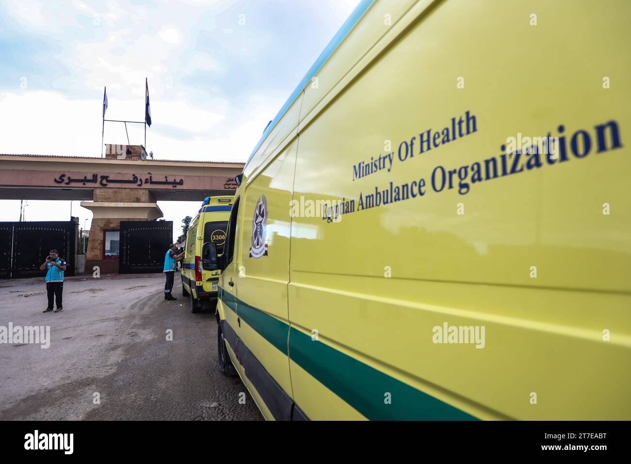 Rafah, Egypt. 15th Nov, 2023. Egyptian ambulance vehicles cross back ...