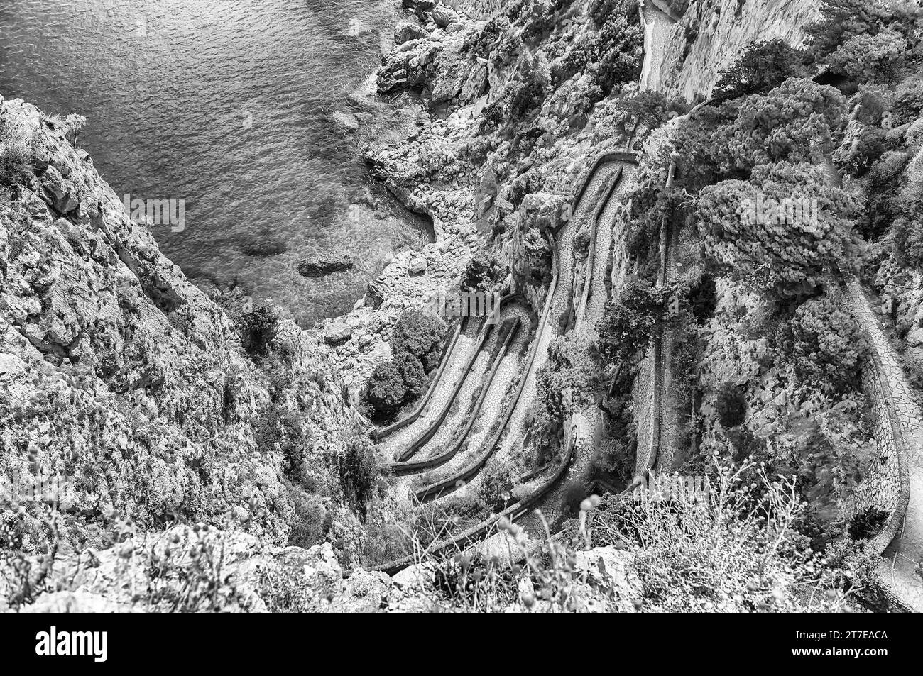 View over Via Krupp, a picturesque clifftop serpentine road with ...