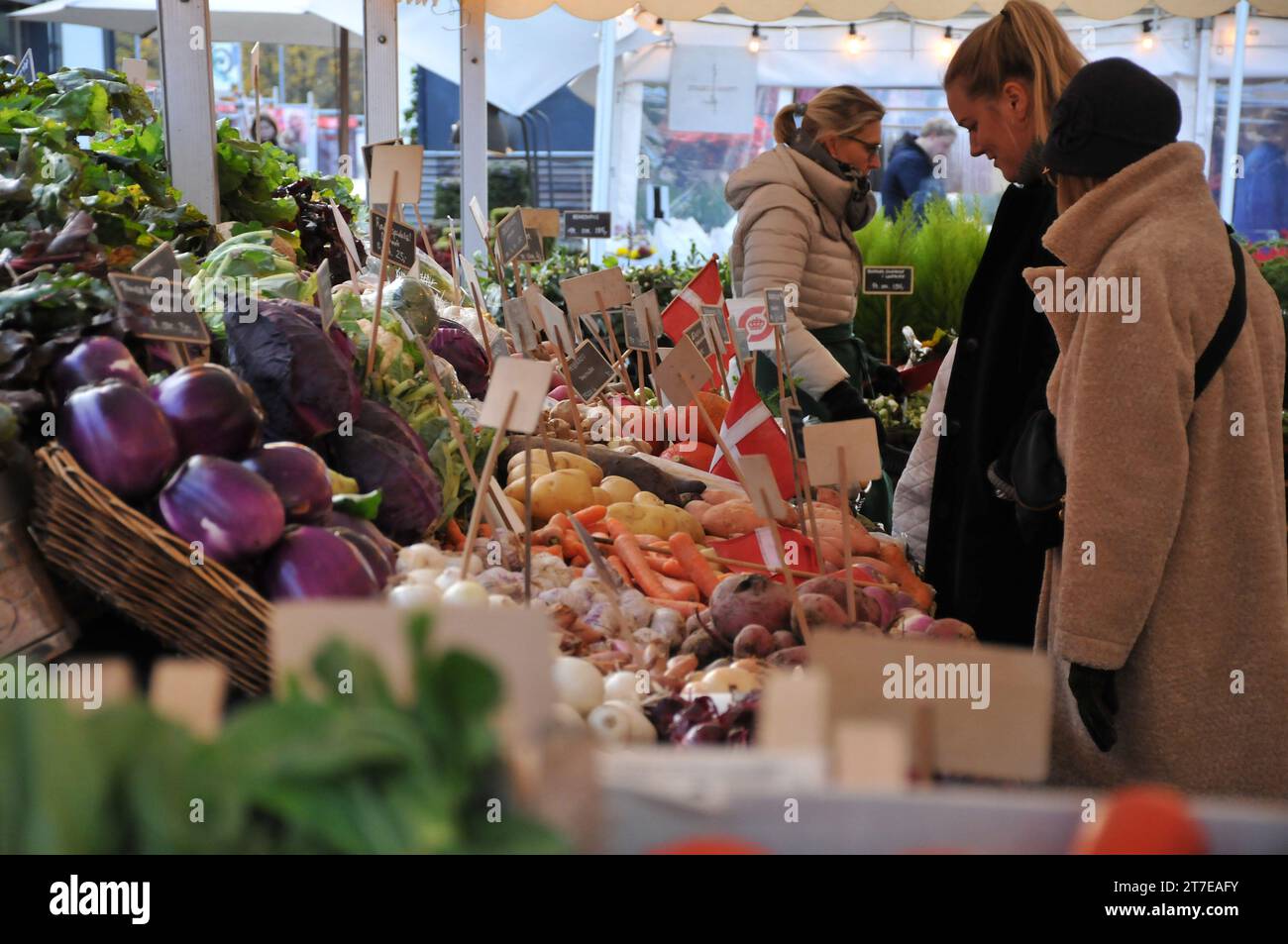 Copenhagen, Denmark /15 November. 2023/Shoppers at farmers market or ...