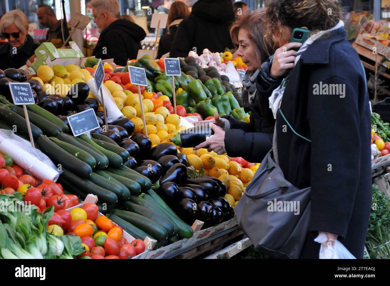 Copenhagen, Denmark /15 November. 2023/Shoppers at farmers market or ...