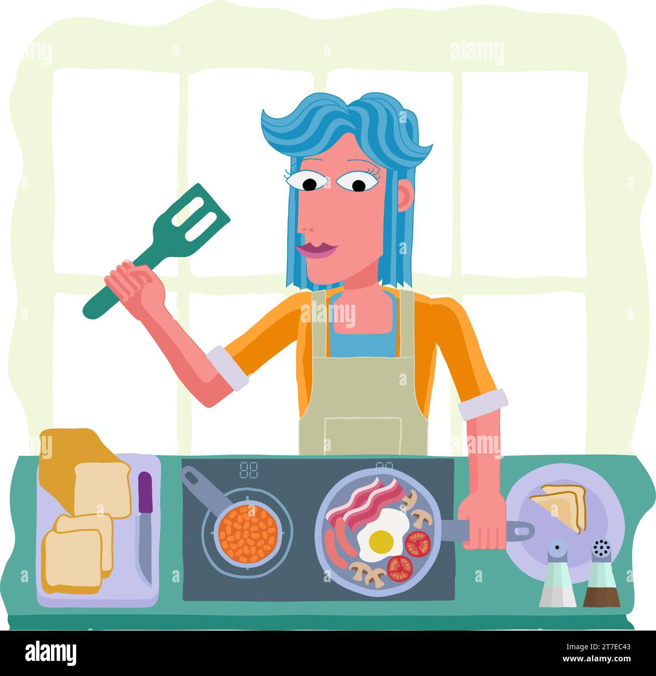 Woman full english breakfast Stock Vector Images - Alamy