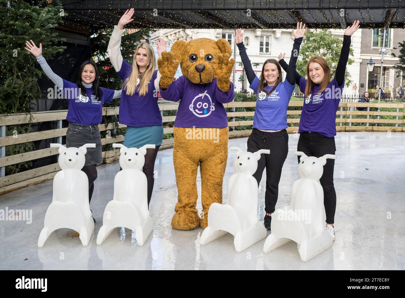London, UK. 15 November 2023. GOSH charity mascot Bernard bear and ...
