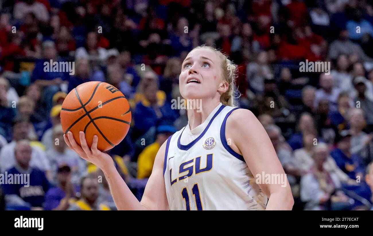 LSU guard Hailey Van Lith (11) goes up for a layup during an NCAA ...