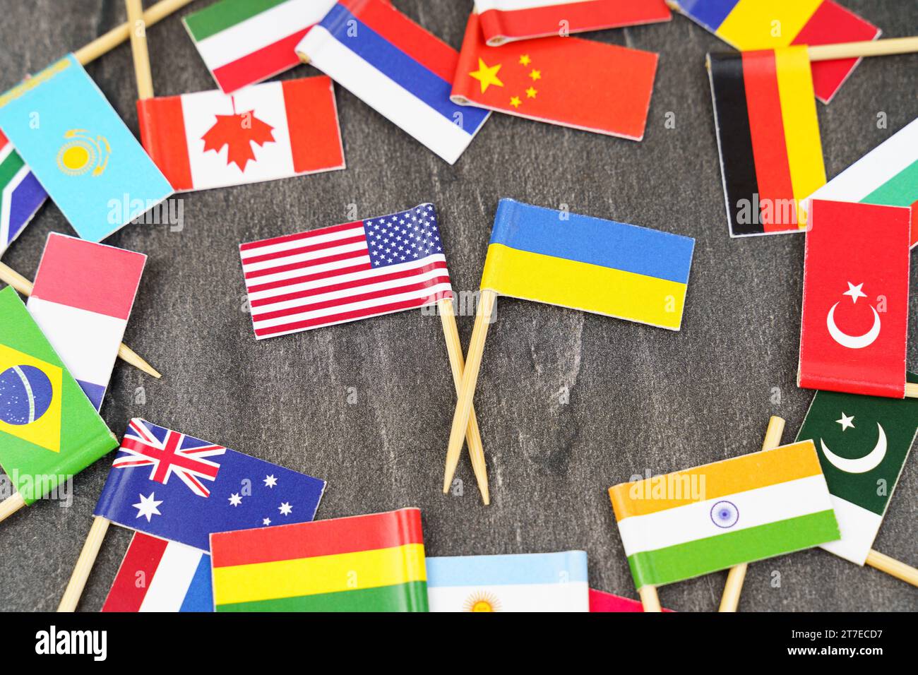 Policy. National flags of different countries. The concept is diplomacy ...