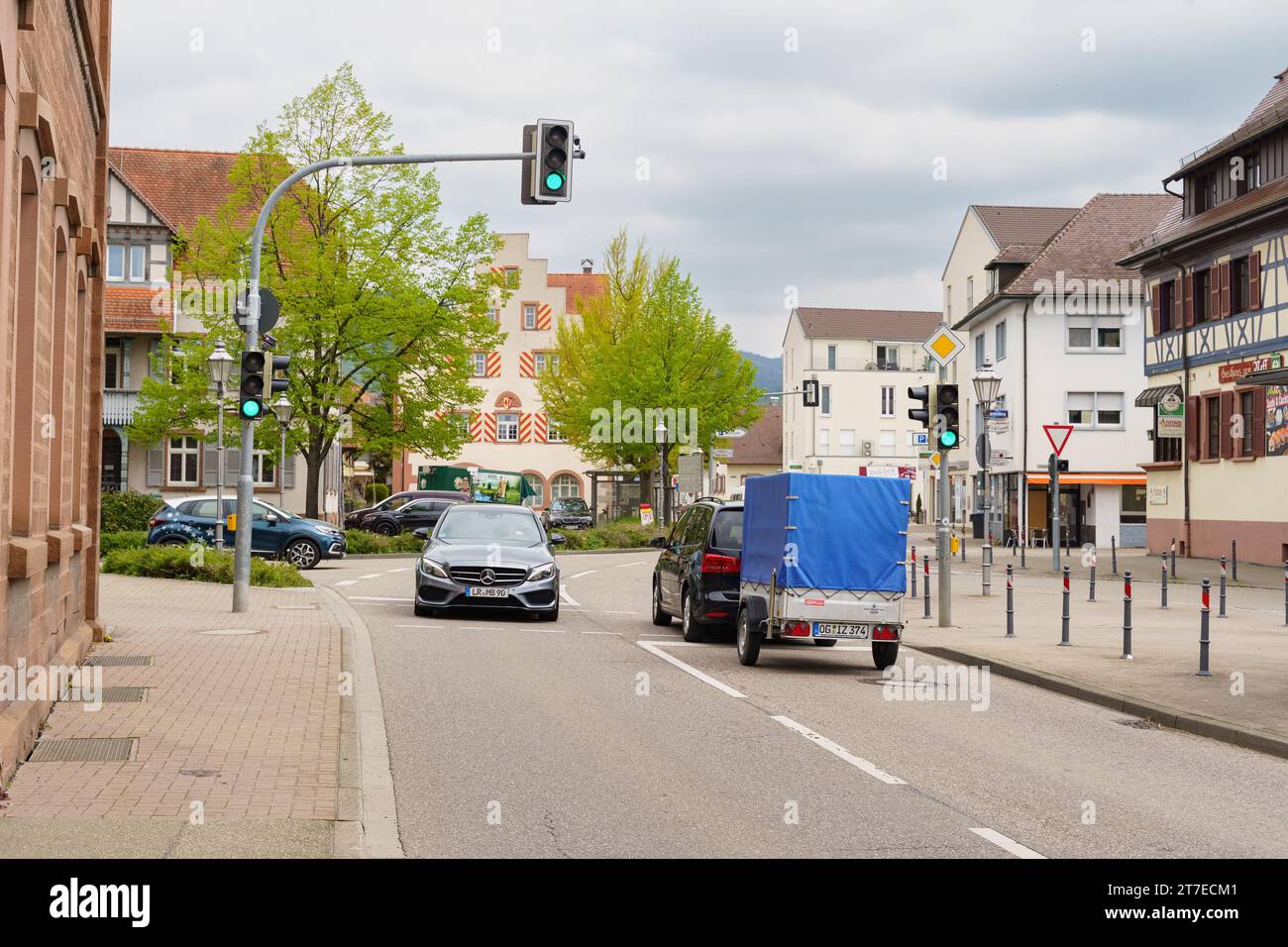 Friesenheim, Germany - April 29, 2023: Street in a small German town on ...