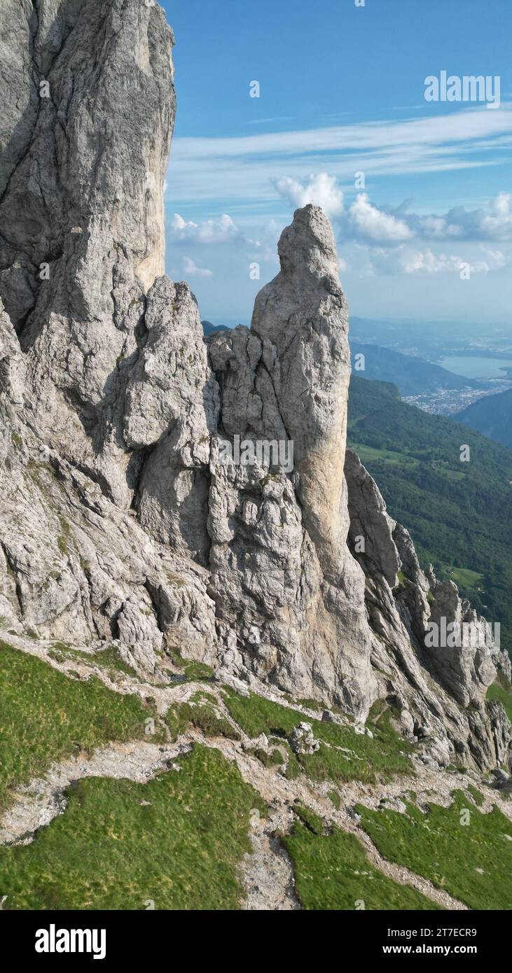 A breathtaking landscape of a steep, rocky incline towards the summit ...