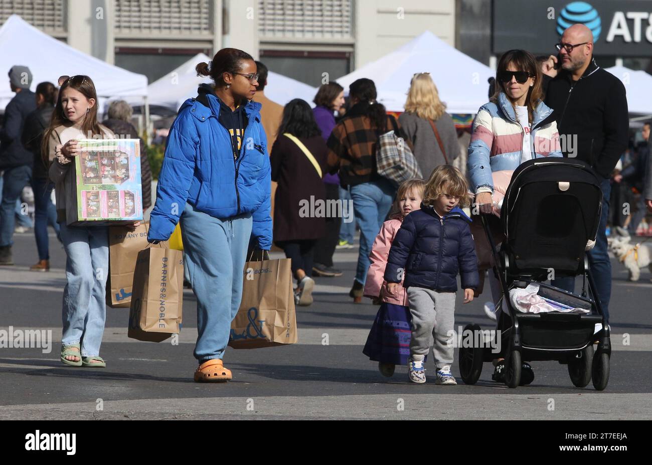 Hilaria Baldwin (wearing an "Empathy always' sweatshirt) out with 4 of ...
