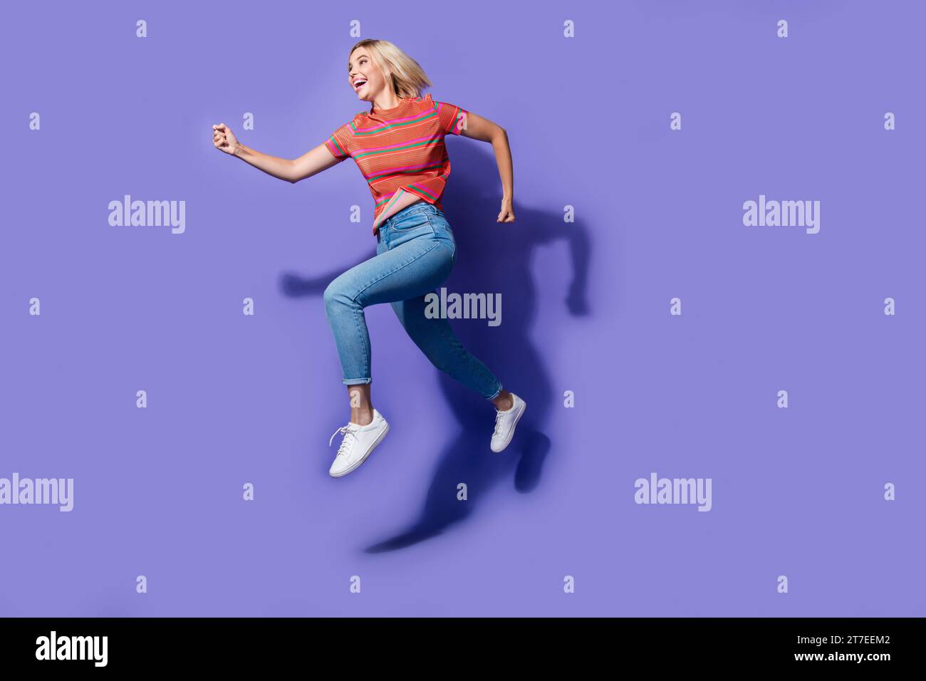 Full length size photo of running hurry up workaholic student wants to ...