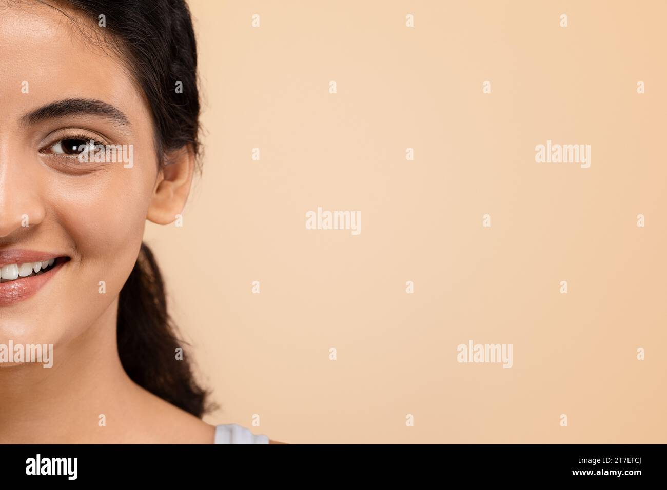 Beauty Concept. Half Face Portrait Of Attractive Indian Woman With ...