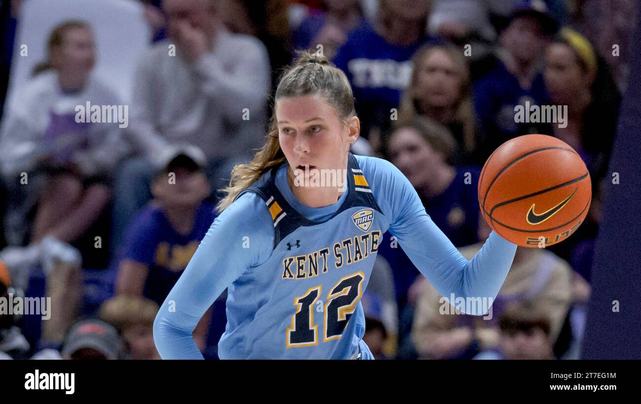 Kent State forward Jenna Batsch (12) dribbles during an NCAA basketball ...