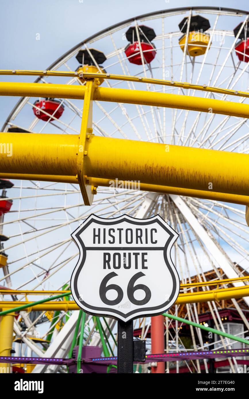 Santa Monica, California - May 05, 2023: "Route 66" Sign, a Carrousel ...