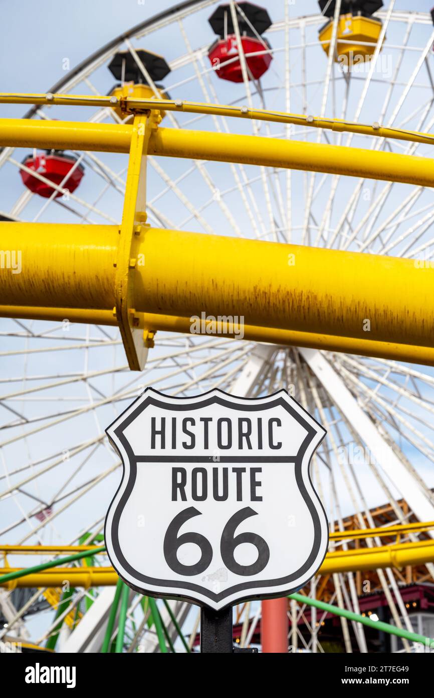 Santa Monica, California - May 05, 2023: "Route 66" Sign, a Carrousel ...