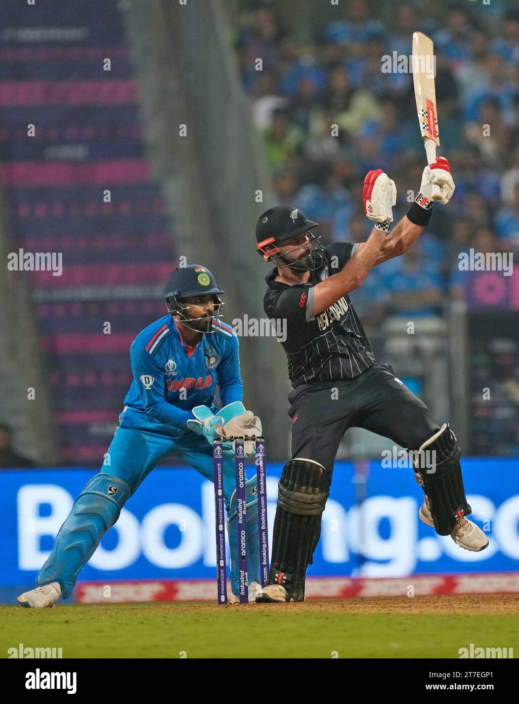 New Zealand's Daryl Mitchell plays a shot during the ICC Men's Cricket ...