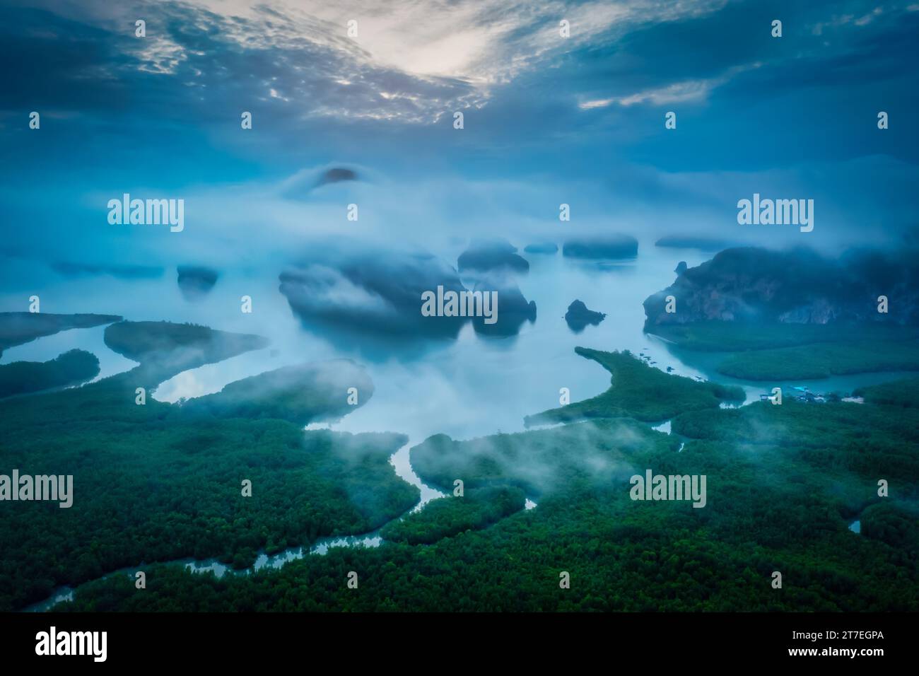 Aerial view of Phang Nga Bay in Samed Nang Chee viewpoint at dramatic ...