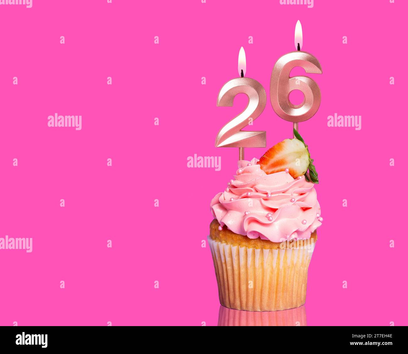 Birthday Cupcake With Candle Number 26 - On Hot Pink Background Stock ...