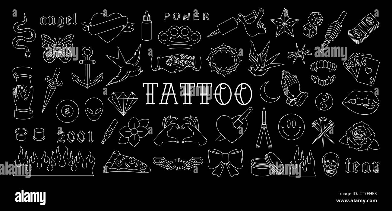 Old School Tattoos Swallow Rose Heart Knife Anchor Skull Hands