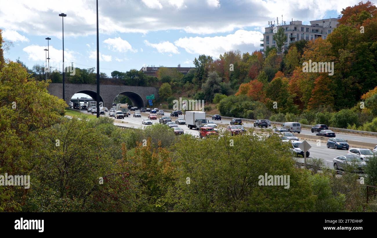 Aerial view of the Don Valley Parkway traffic in autumn Stock Photo - Alamy