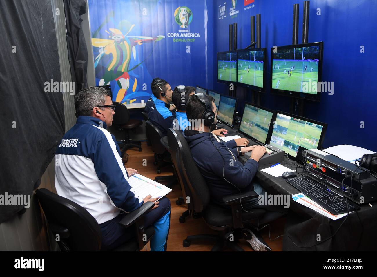 Rio de Janeiro, Brazil, June 21, 2023. A team of VAR referees during a ...