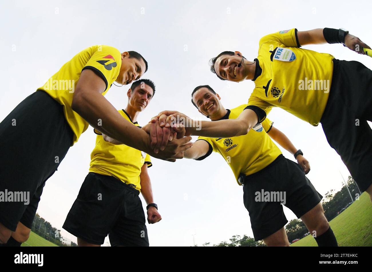 Rio de Janeiro, June 21, 2023. A team of soccer referees during a ...