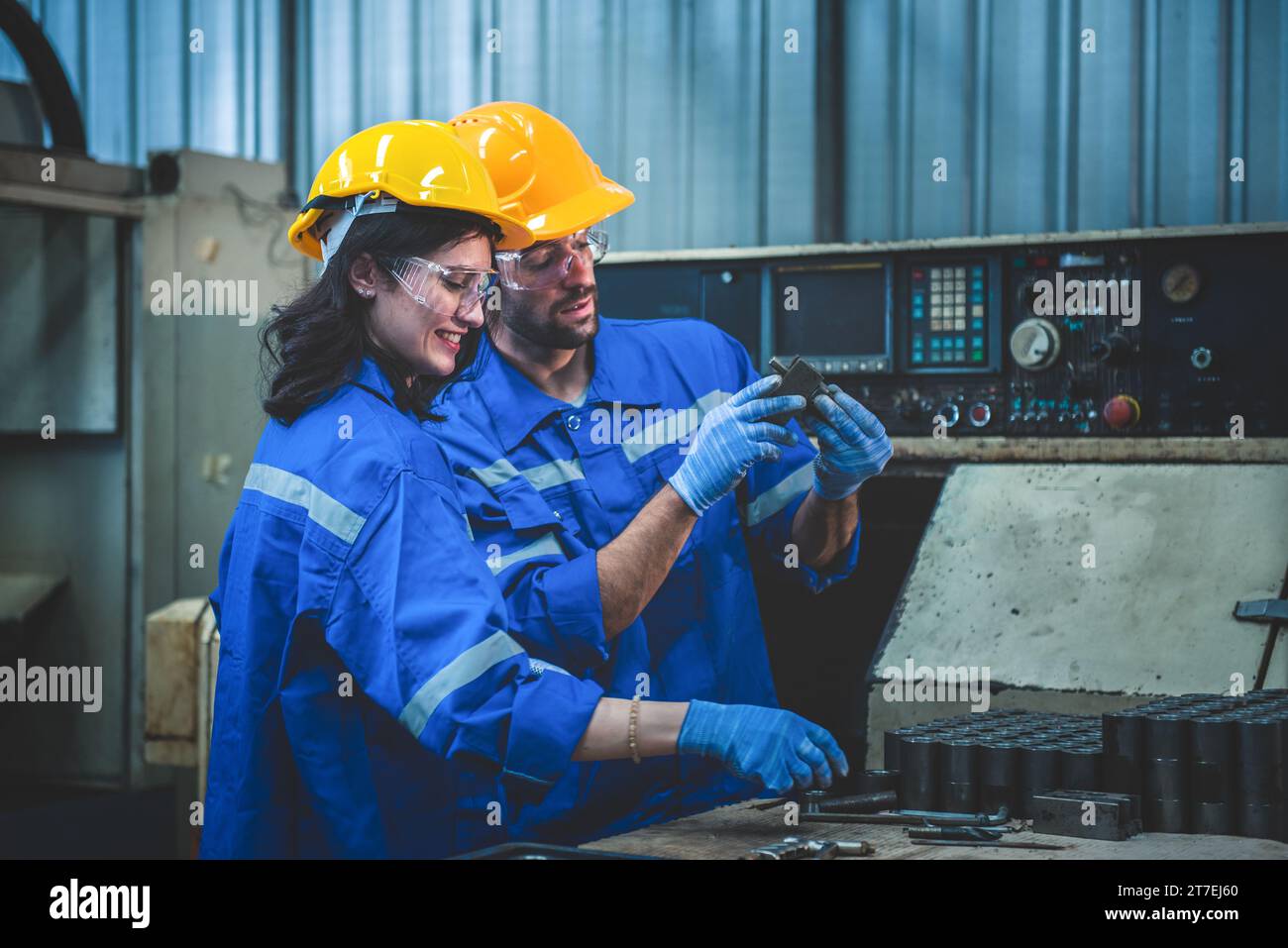 Portrait of Heavy industry workers working on the metal fabrication ...