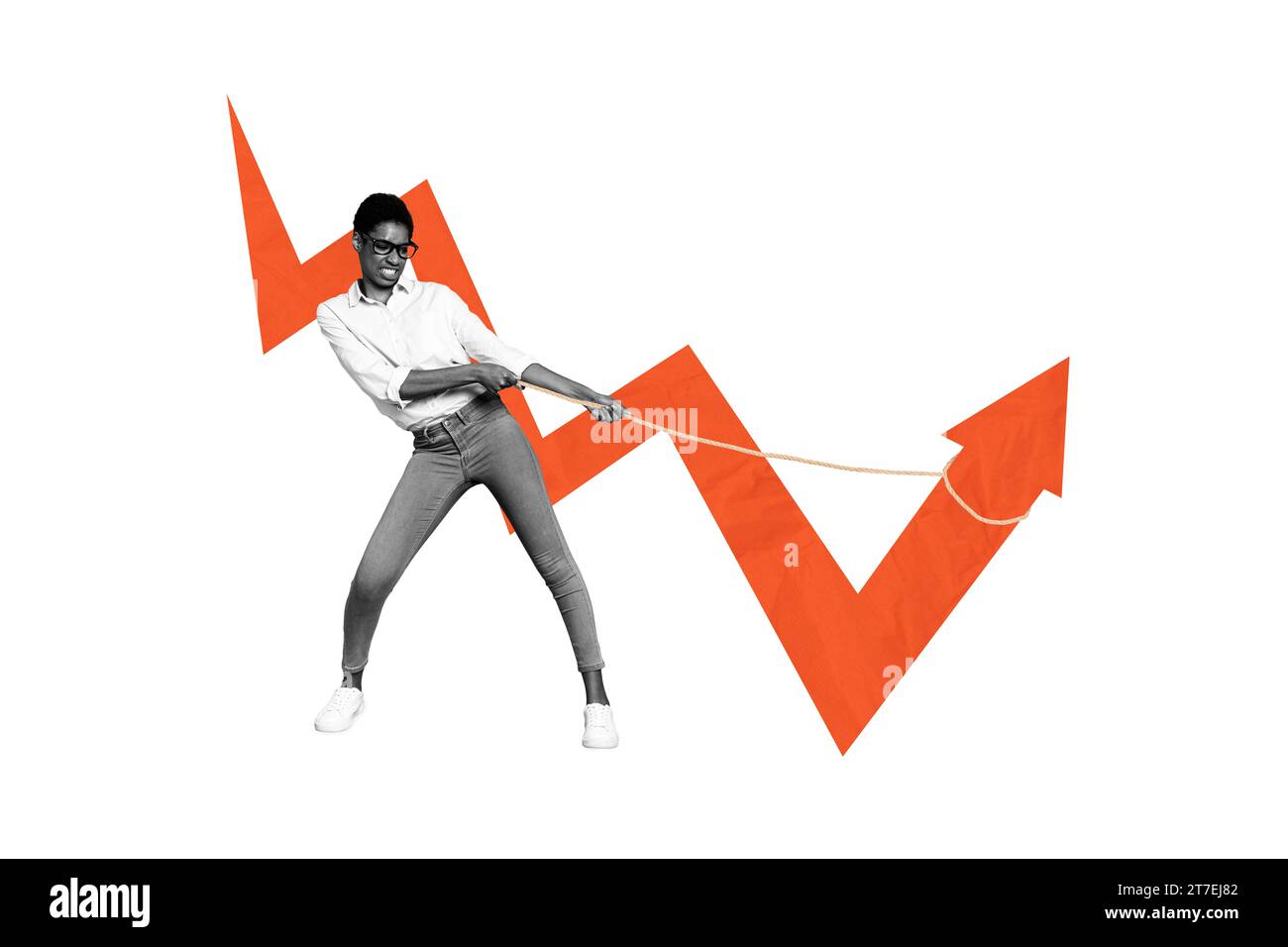 Collage poster image of strong persistent woman pulling rope large ...