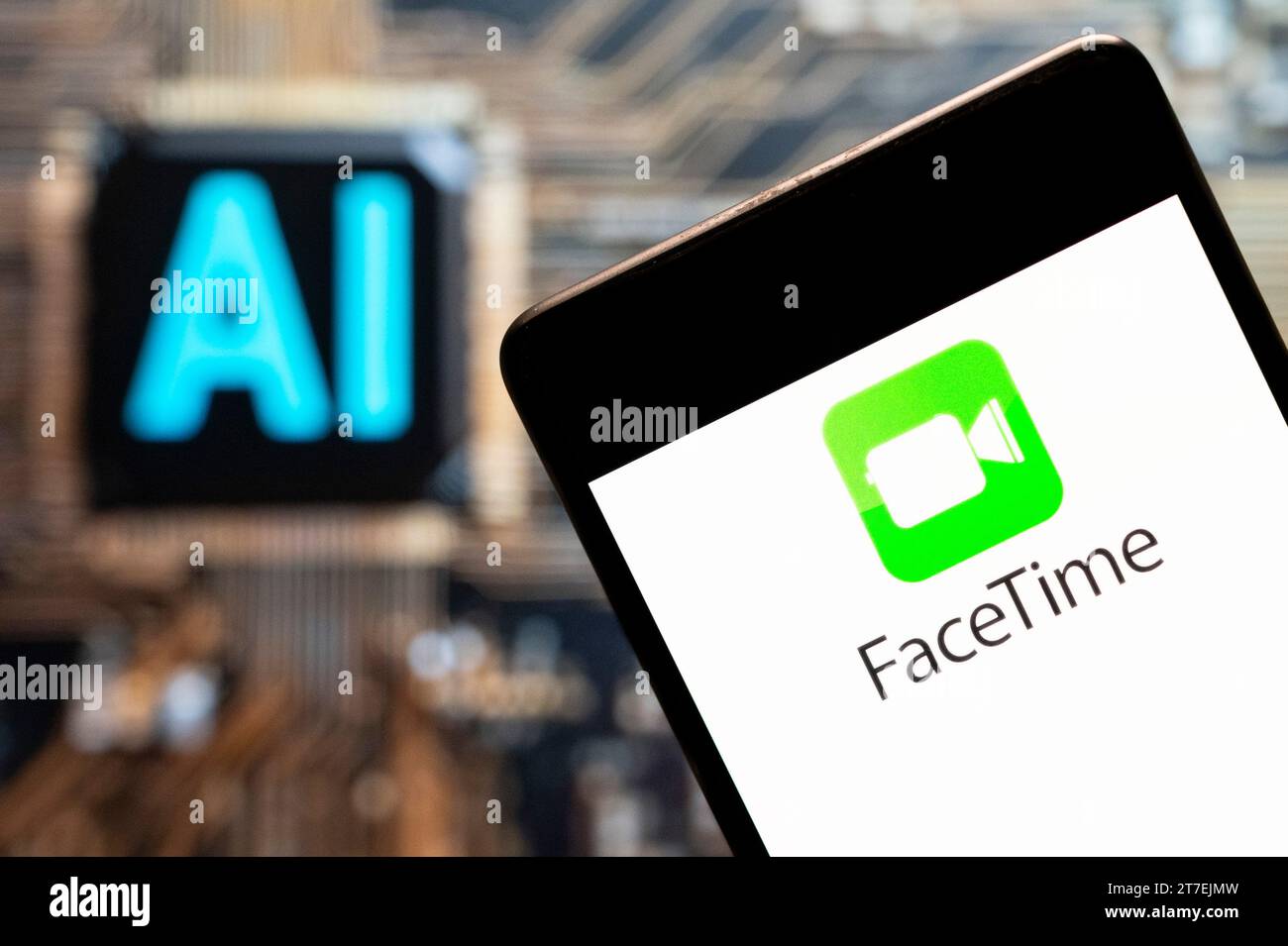 In this photo illustration, the Apple video and audio calling service ...