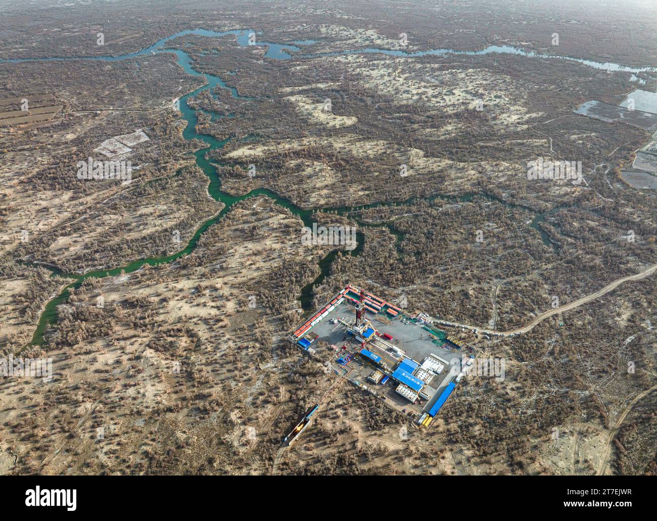 Kuqa. 15th Nov, 2023. This aerial photo taken on Nov. 15, 2023 shows ...