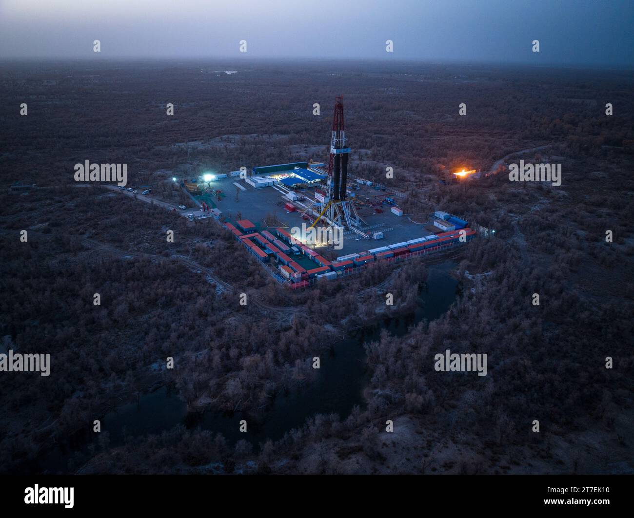 Kuqa. 15th Nov, 2023. This aerial photo taken on Nov. 15, 2023 shows ...