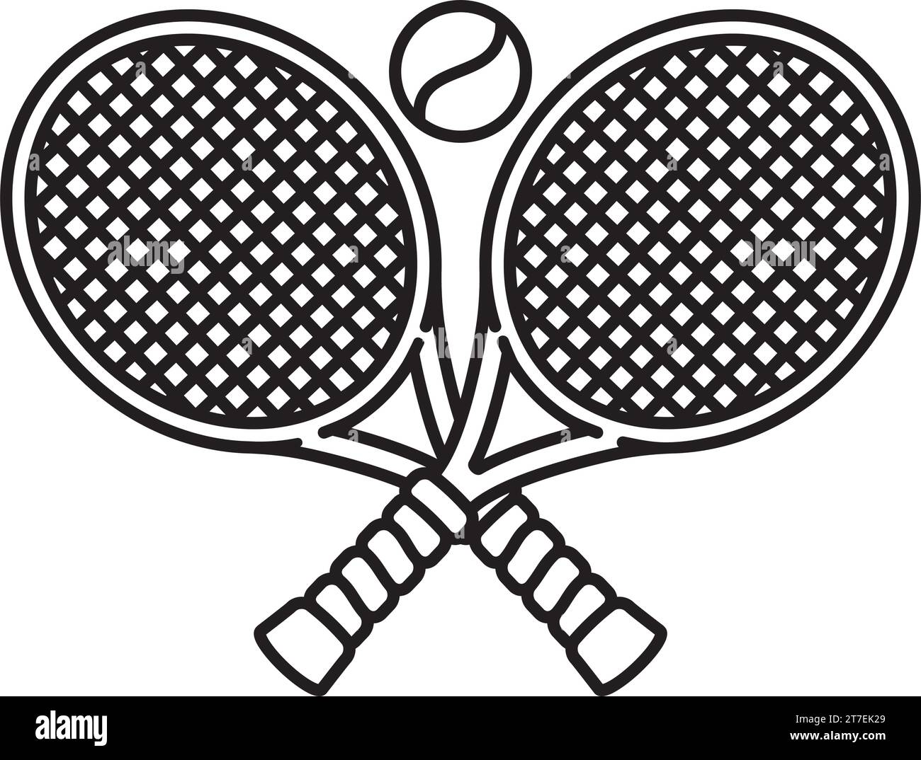 Crossed tennis rackets and ball vector line icon for Play Tennis Day on ...