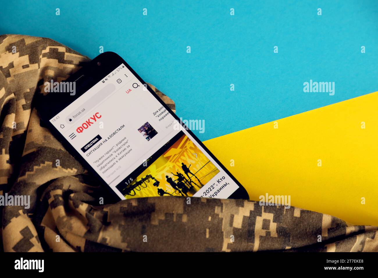 KYIV, UKRAINE - 4 MAY, 2023: Focus ukrainian news portal on smartphone ...