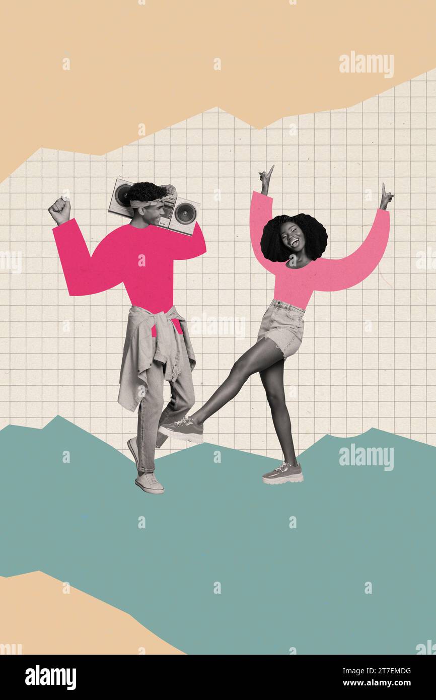 Photo cartoon comics sketch collage picture of happy funky couple ...