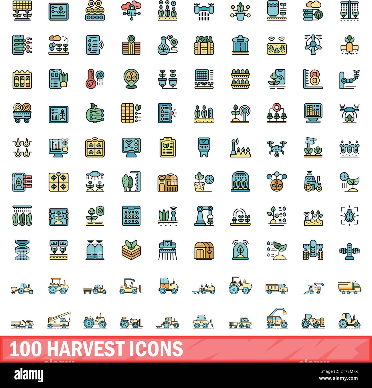 100 harvest icons set. Color line set of harvest vector icons thin line ...