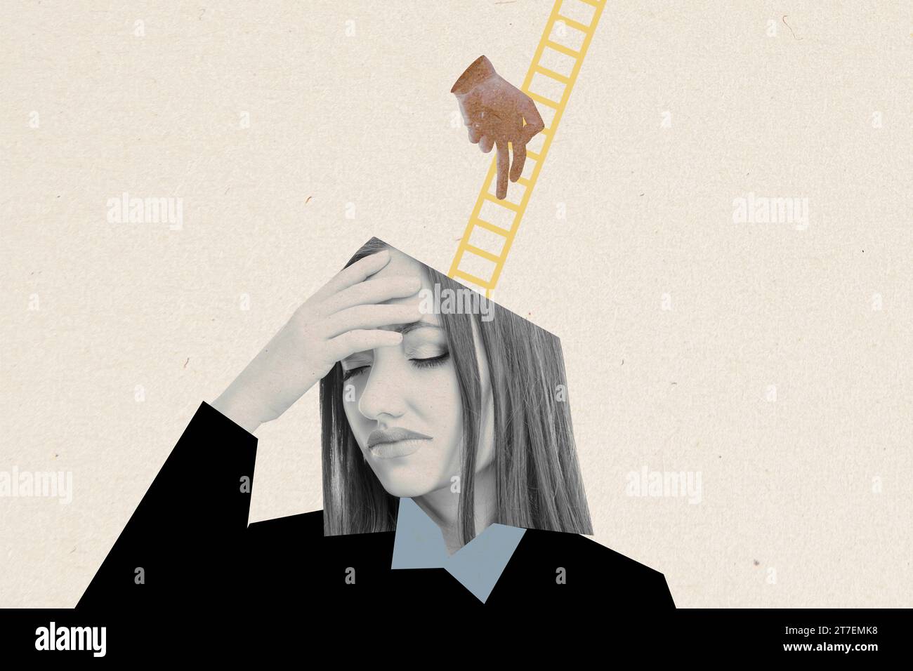 Image collage sketch of sad depressed disappointed girl thinking idea ...