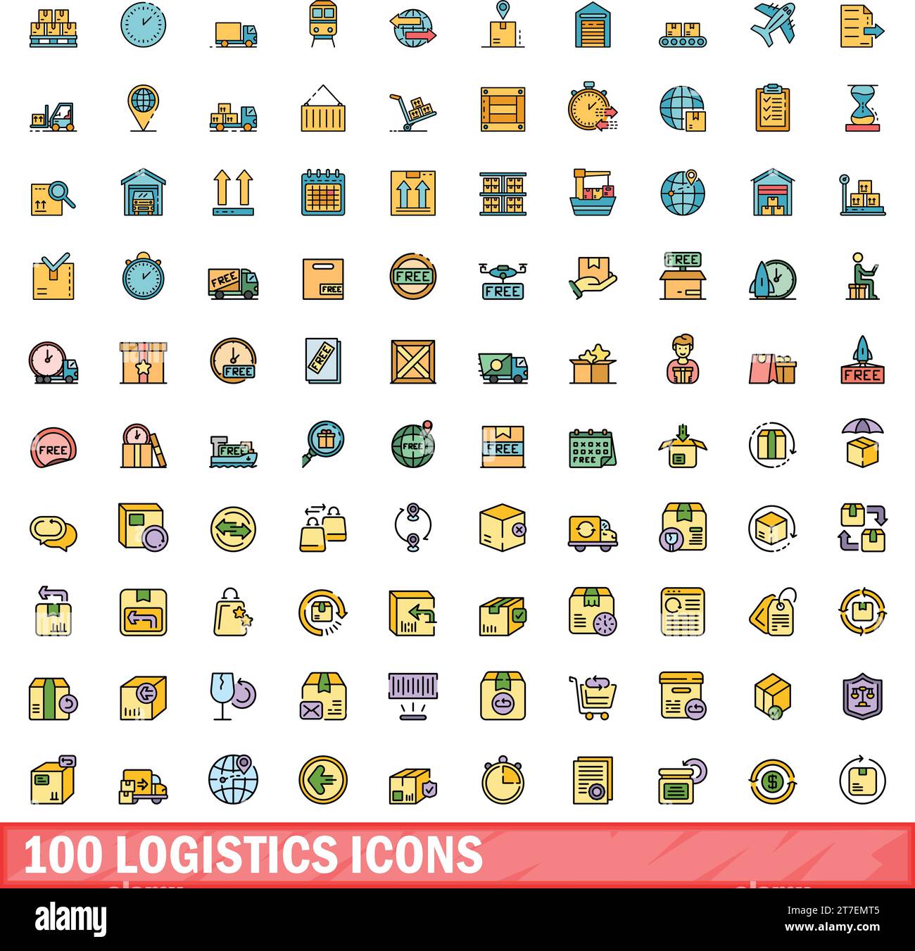 100 logistics icons set. Color line set of logistics vector icons thin ...