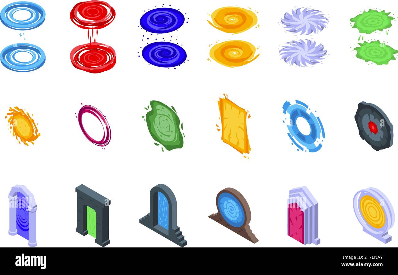 Magic portal icons set isometric vector. Fantasy teleport. Game level flying Stock Vector Image ...
