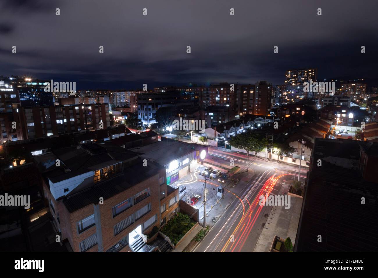 Beautiful night long exposure shot of popular neighborhood at bogota ...