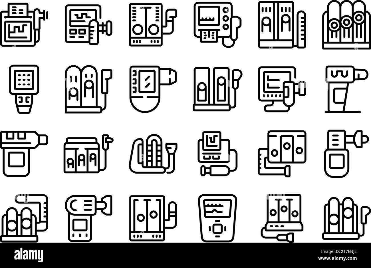 Spirometer icons set outline vector. Pneumonia health. Hospital machine ...