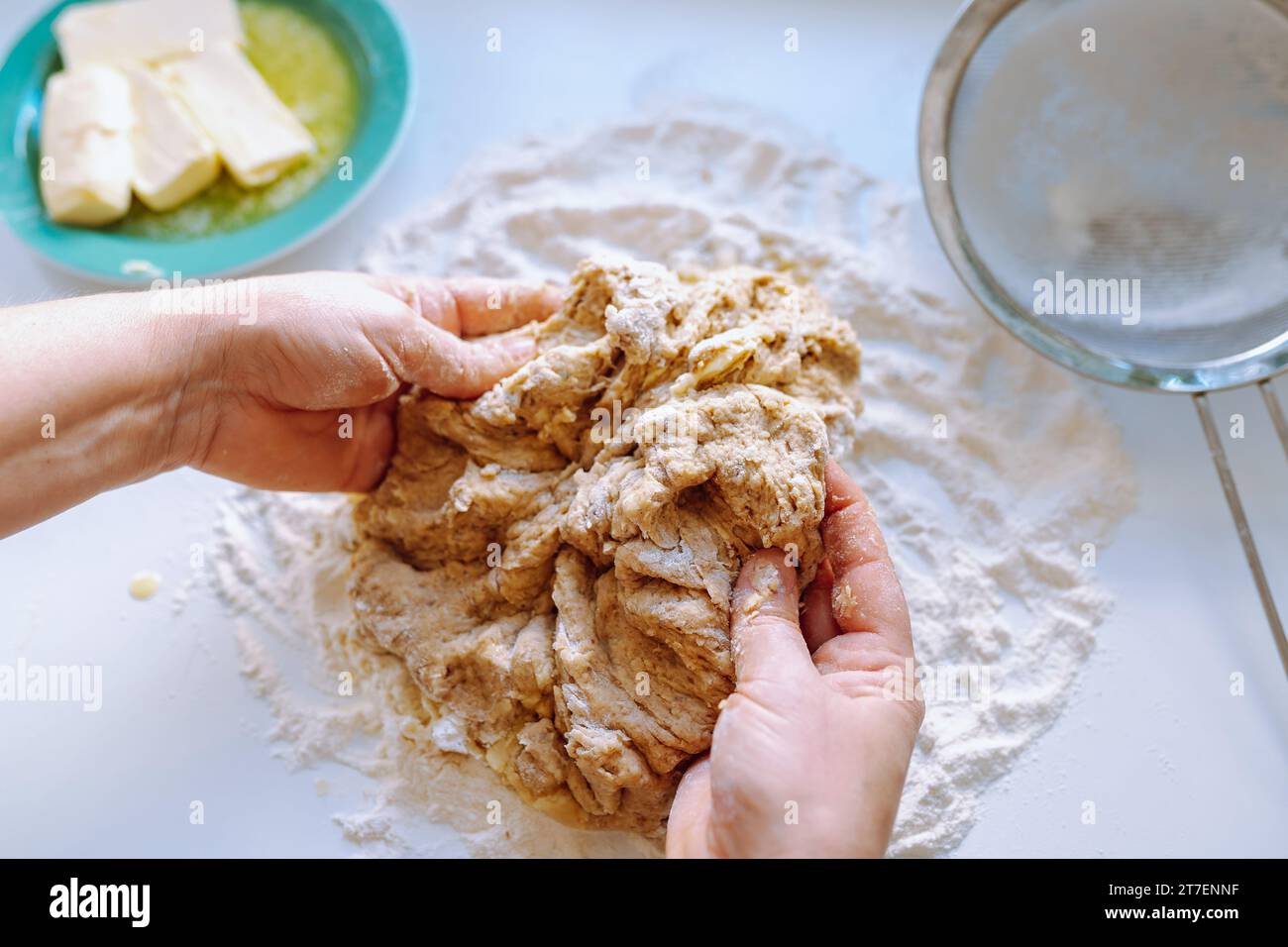 Female chef kneading bread hi-res stock photography and images - Alamy