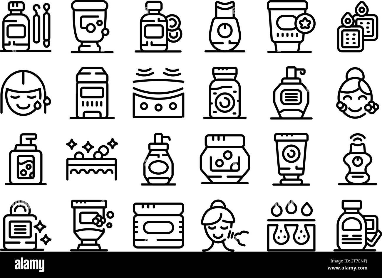 Facial Skin Cleaner icons set outline vector. Face skin healthy. Device ...