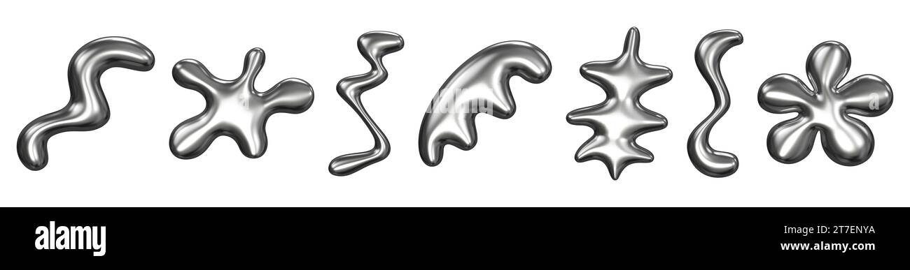 Chrome liquid y2k shape. 3d render Stock Photo - Alamy