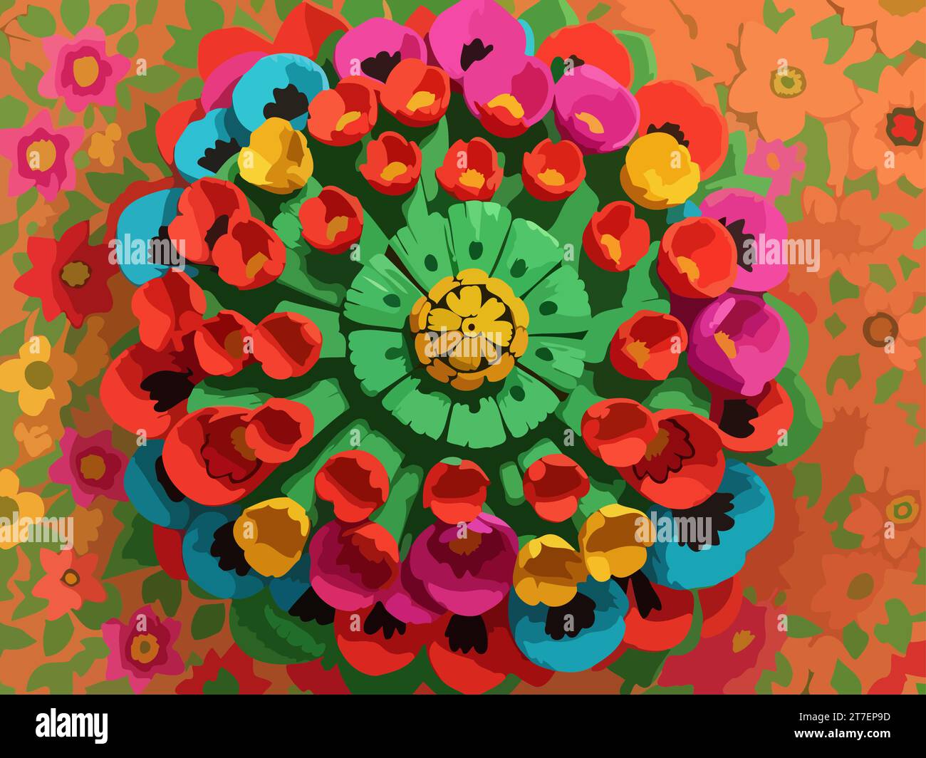 "Colorful burst of abstract flowers in a vector illustration ...