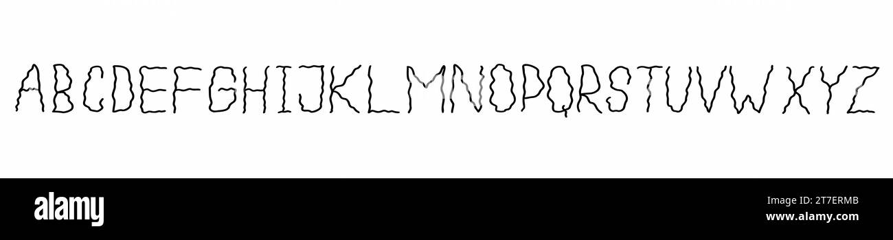 Wavy curly black english alphabet abc latin font A to Z collection ...