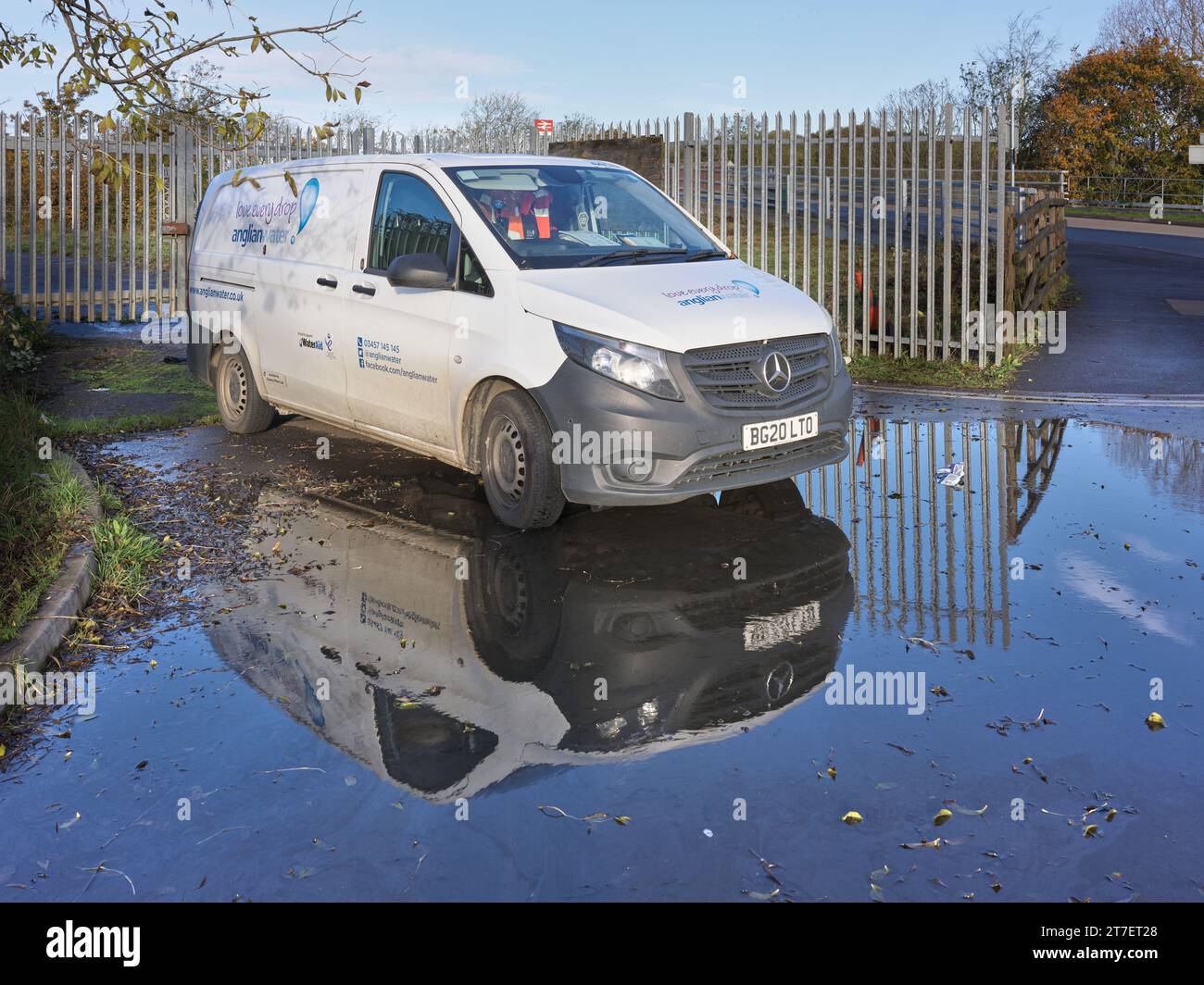Anglian Water van parked in a puddle of water Stock Photo - Alamy