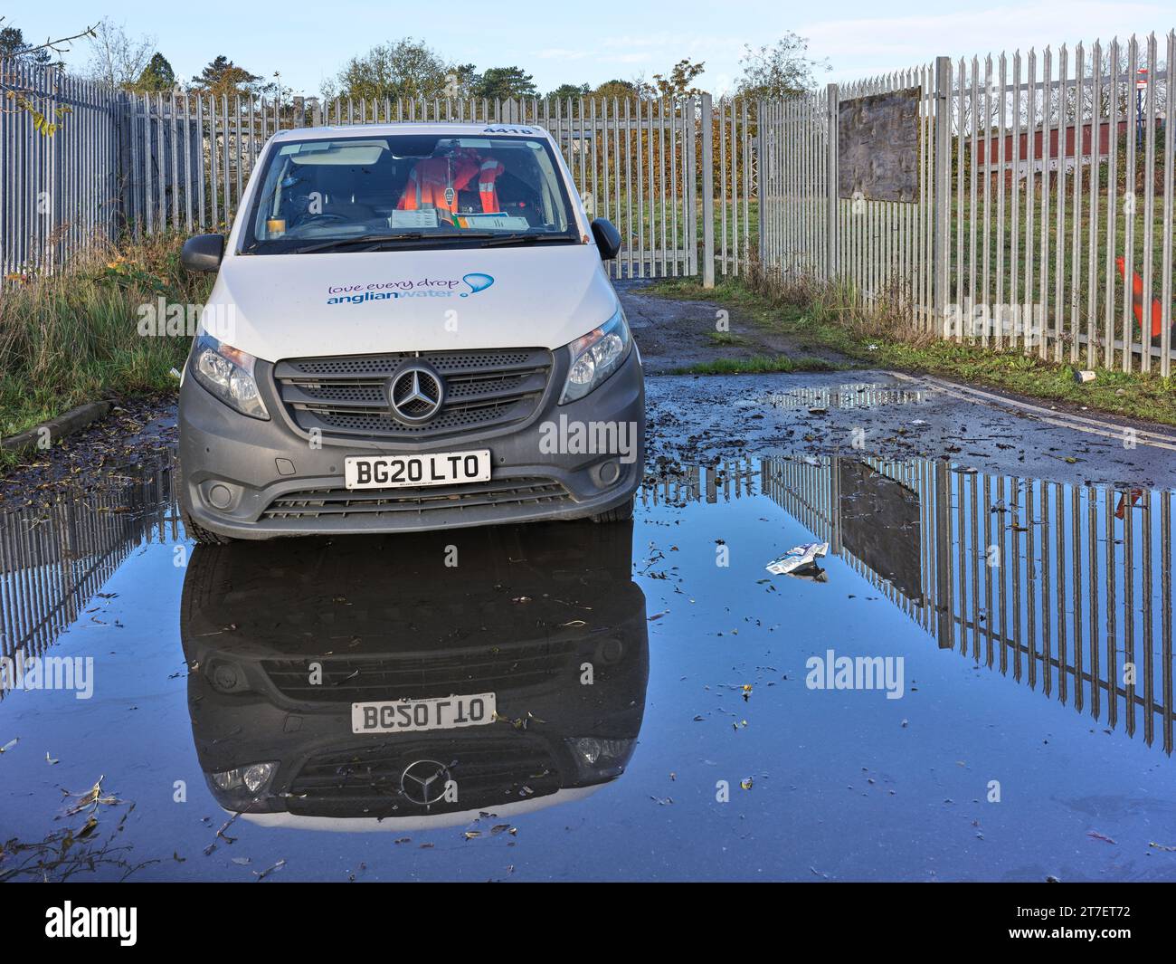 Anglian Water van parked in a puddle of water Stock Photo - Alamy