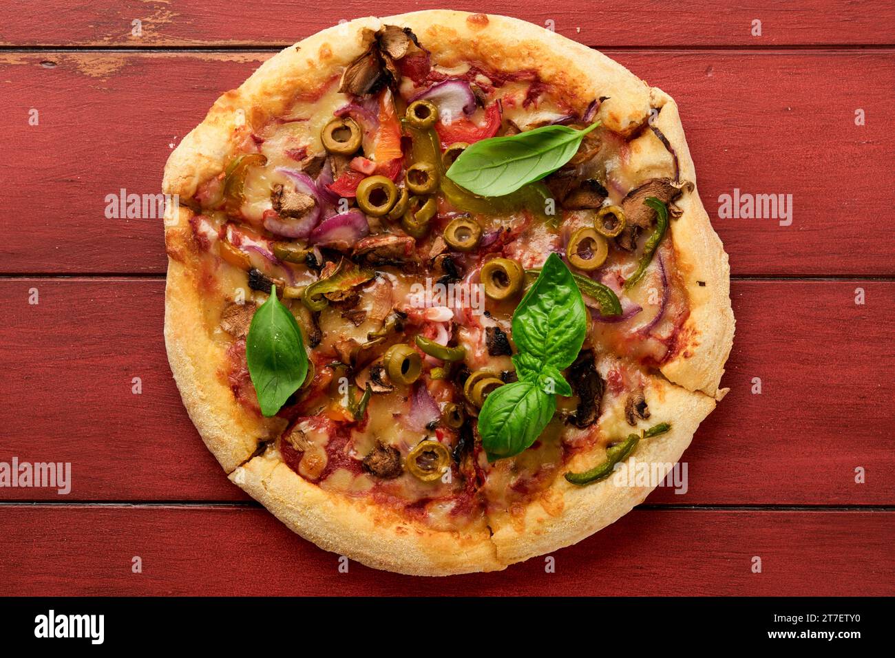 Homemade pizza. Traditional neapolitan pizza with olives, peppers ...