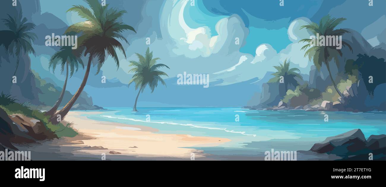 Banner Paradise beach tropical island, palm trees, white sand, azure ...