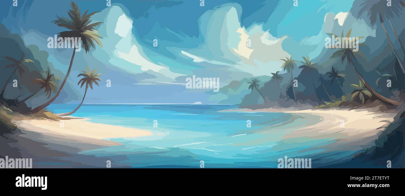 Banner Paradise beach of a tropical island, palm trees, white sand ...