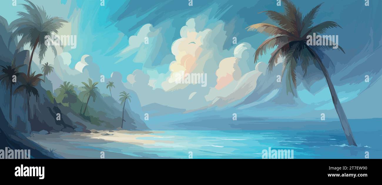 Banner Paradise beach tropical island, palm trees, white sand, azure ...